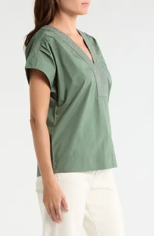 Tommy Bahama Oceana Isle Embroidered Cotton Popover Top