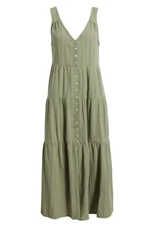 Marine Layer Corinne Sleeveless V-neck Cotton Midi Dress