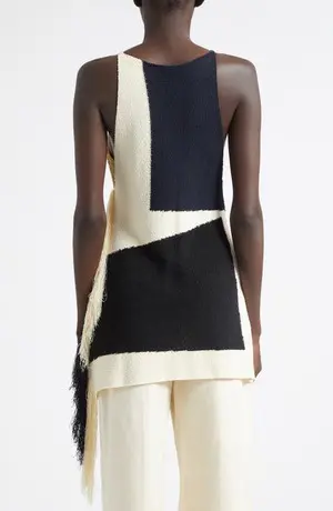 Proenza Schouler Saskia Colorblock Intarsia Fringe Midi Sweater