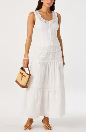 Astr The Label Gwyn Embroidered Tiered Maxi Skirt - White