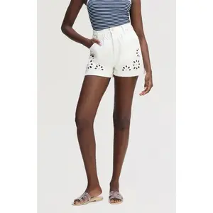 Sam Edelman Embroidered Eyelet Paperbag Waist Denim Shorts