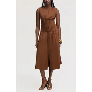 Sam Edelman Sleeveless Midi Dress With Pleated Waist - Cocoa Bean