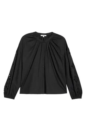 Sam Edelman Embroidered Sleeve Top - True Black