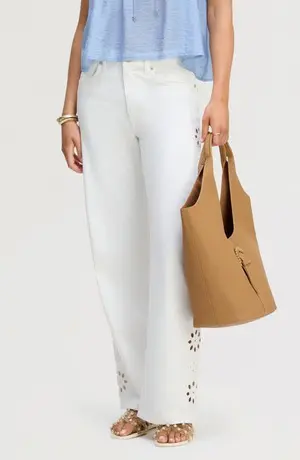 Sam Edelman Cutout Wide Leg Jeans - Ecru