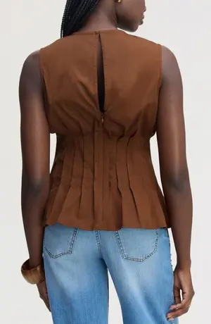 Sam Edelman Sleeveless Pleated Top - Cocoa Bean