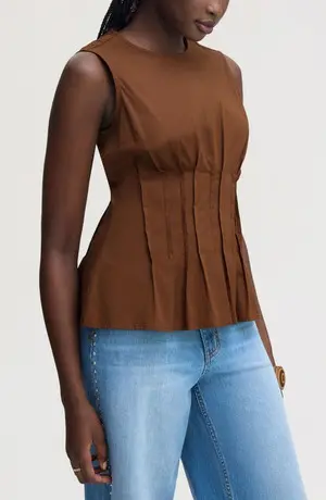 Sam Edelman Sleeveless Pleated Top - Cocoa Bean
