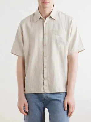 Oliver Peoples Palermo Striped Cotton And Linen-blend Shirt