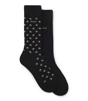 BOSS Combed Cotton Blend Mini-pattern Socks Two-pack - Black