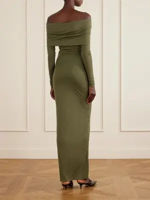Balenciaga Off-the-shoulder Cotton-blend Maxi Dress - Green