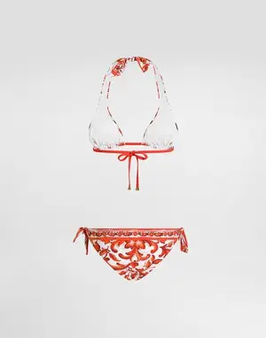 Dolce & Gabbana Padded Balconette Bikini With Majolica Print