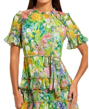 Mac Duggal Tiered Floral Chiffon Maxi Dress - Multi