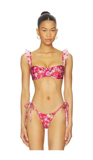 PatBO Peony Print Bikini Top - Red