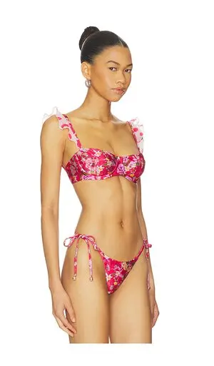 PatBO Peony Print Bikini Top