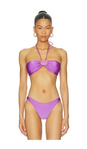 PatBO Aurora Lotus Buckle Bikini Top - Lilac
