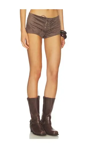 Superdown Faux Suede Lace-up Shorts - Grey