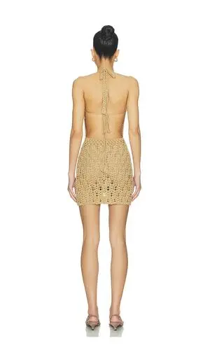 MORE TO COME Crochet Halterneck Mini Dress With Shell Embellishments