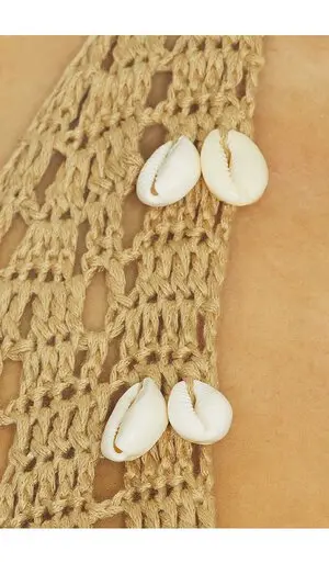 MORE TO COME Crochet Halterneck Mini Dress With Shell Embellishments