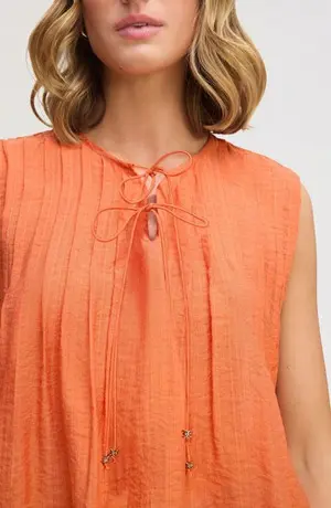 Sam Edelman Sleeveless Pintucked Tie Neck Top - Copper