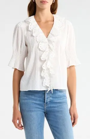 Sam Edelman Flounce Ruffle Cotton Top - Bright White
