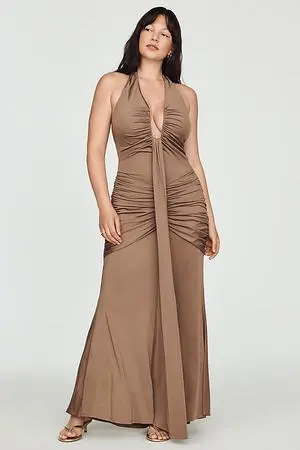 SIEMPRE Plunge Neck Maxi Dress