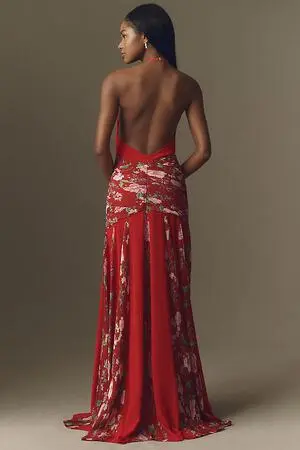 MUMA WORLD Floral Print Halterneck Maxi Dress