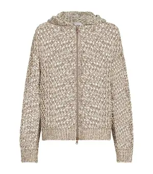 Brunello Cucinelli Silk-linen Blend Zip-up Cardigan With Hood - Grey