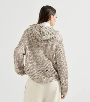 Brunello Cucinelli Silk-linen Blend Zip-up Cardigan With Hood - Grey