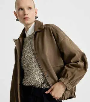 Brunello Cucinelli Suede Bomber Jacket - Green