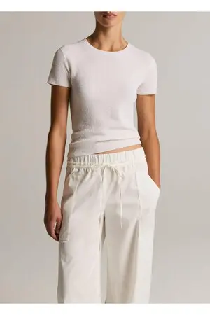Vince Vince Textured Italian Wool & Cotton-Blend Short-Sleeve Sweater - White