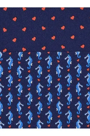 FERRAGAMO Seahorse Print Silk Neck Tie - Blue