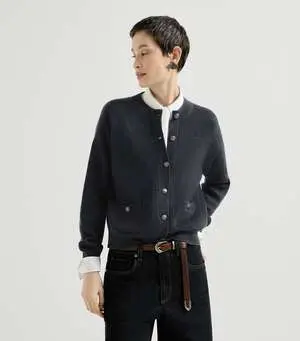 Brunello Cucinelli Ribbed Cashmere-blend Cardigan With Metallic Threads