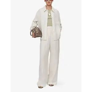 JOSEPH High-rise Wide-leg Linen-blend Trousers - Wax