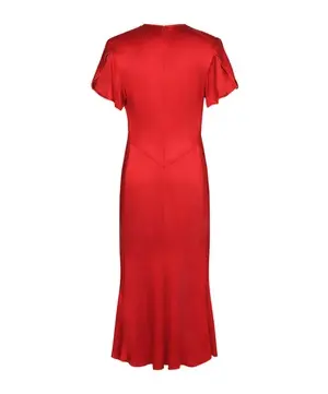 Victoria Beckham Pleated V-neck Midi Dress - Red