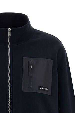 Miu Miu Cropped Zip-up Sweatshirt With Drawstring Cuffs - Blue