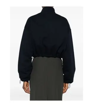 Miu Miu Cropped Zip-up Sweatshirt With Drawstring Cuffs - Blue