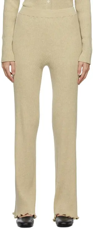 THE ROW Beige Ribbed Logo Trousers