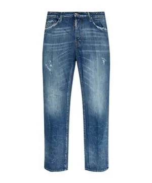 Dsquared2 Logo Patch Distressed Jeans - Blue