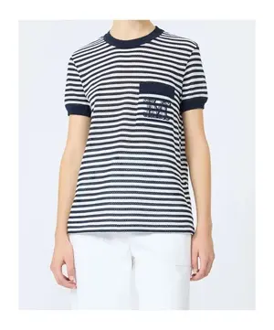 Max Mara Striped Knit T-shirt With Embroidered Monogram Detail