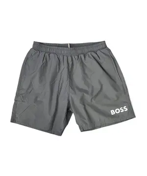 Hugo Boss Wide-leg Swim Trunks With Elastic Waist And Side Pockets - Gray