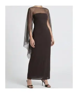 Alberta Ferretti Square Neck Sleeveless Chiffon Sleeve Dress