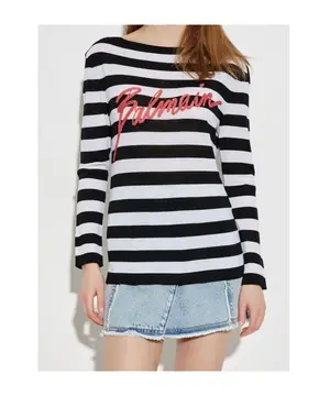 Balmain Striped Long Sleeve Jumper With Logo Embellishment