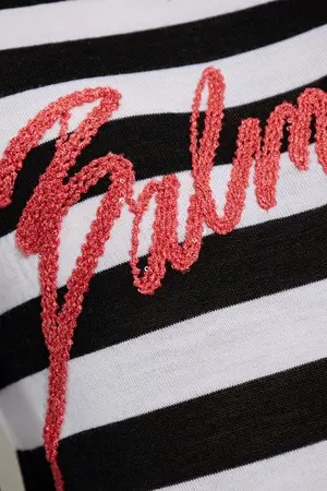 Balmain Striped Long Sleeve Jumper With Logo Embellishment