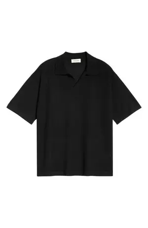 FRAME Superfine Merino Wool & Cashmere Sweater Polo - Black