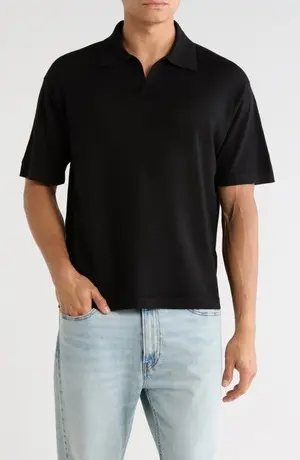 FRAME Superfine Merino Wool & Cashmere Sweater Polo - Black