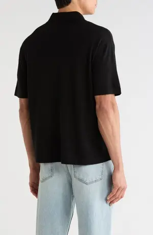 FRAME Superfine Merino Wool & Cashmere Sweater Polo - Black
