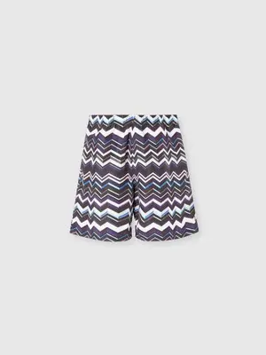 UM Long Swim Shorts With Irregular Zigzag Print - Blue