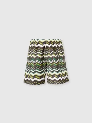 UM Long Swim Shorts With Irregular Zigzag Print - Green