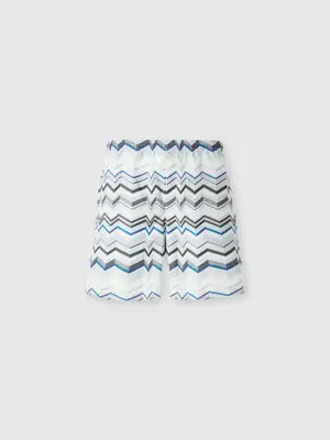 UM Long Swim Shorts With Irregular Zigzag Print - Light Blue