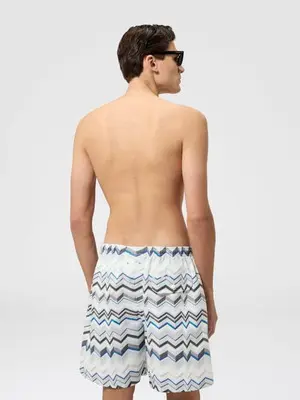 UM Long Swim Shorts With Irregular Zigzag Print - Light Blue