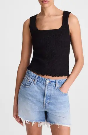 Madewell Smocked Square Neck Tank - Jet Black